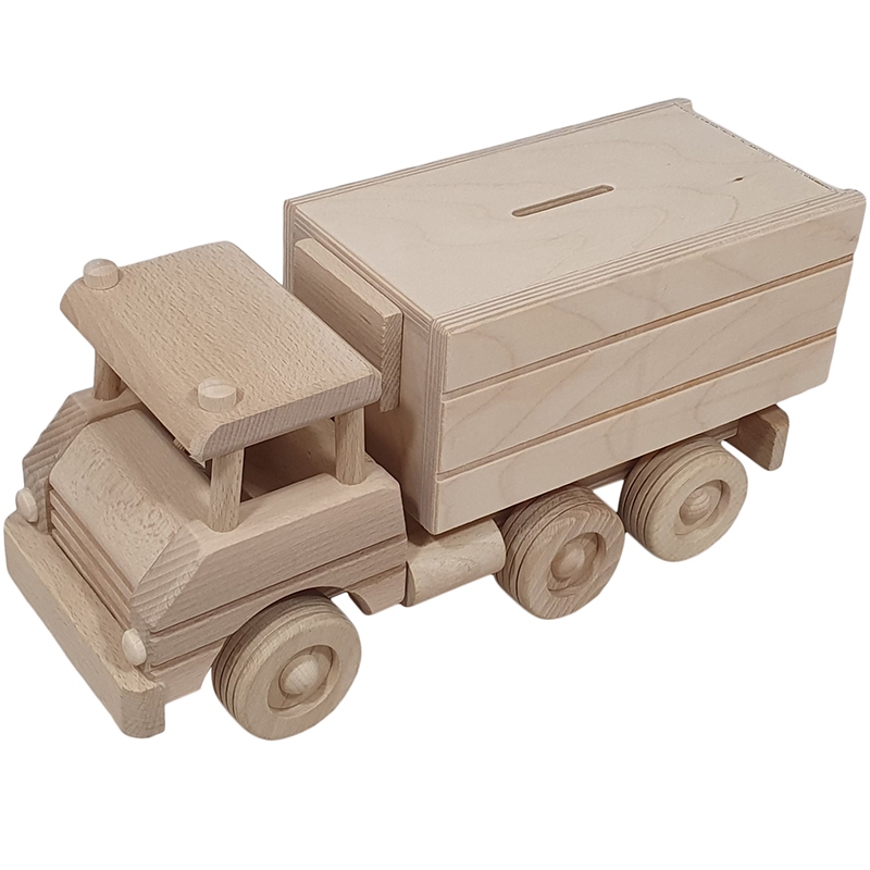 Vrachtwagen spaarpot groot beuken; Ruimte 3,9 CM